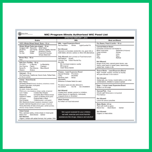 Show me Illinois' WIC approved foods list.